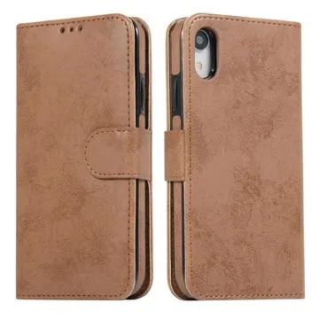IPHONE XR VINTAGE 2-IN-1 WALLET CASE WITH REMOVABLE COVER - BROWN