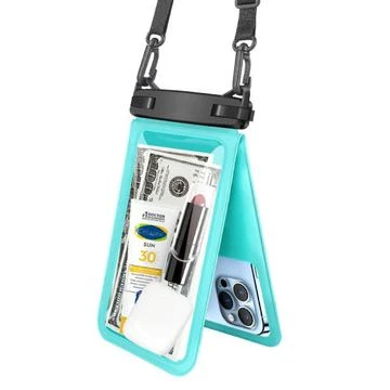 IPX8 WATERPROOF PVC PHONE POUCH FOR UNDER 9.5-INCHES DUAL LAYER MOBILE PHONE SEALED DRY BAG WITH STRAP - CYAN