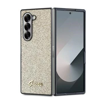 SAMSUNG GALAXY Z FOLD6 GUESS GLITTER FLAKES METAL LOGO HIBRIDNA MASKA - ZLATNA