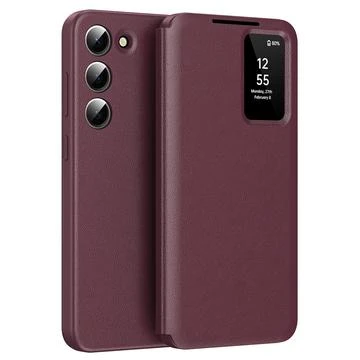 SAMSUNG GALAXY S23+ SMART CLEAR VIEW FLIP CASE WITH CARD SLOT - WINE RED