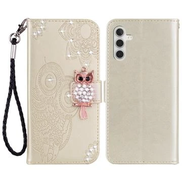SAMSUNG GALAXY A54 5G OWL RHINESTONE WALLET CASE - GOLD