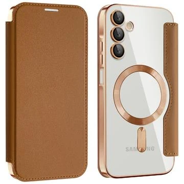 SAMSUNG GALAXY A15 FLIP CASE WITH CARD SLOT - MAGSAFE COMPATIBLE - BROWN