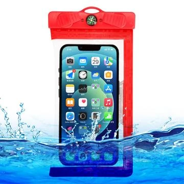 LARGE UNIVERSAL WATERPROOF CASE W. COMPASS - 7.5" - RED