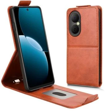 HUAWEI NOVA Y73 VERTICAL FLIP CASE WITH STAND - BROWN