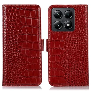XIAOMI 14T PRO CROCODILE SERIJA KOŽNA MASKA-NOVČANIK SA RFID-OM - CRVENA