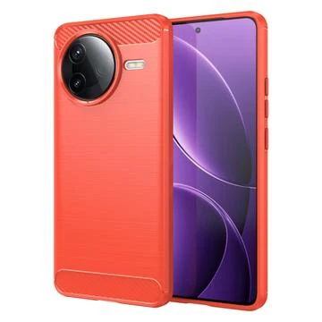 XIAOMI REDMI K80/POCO F7 PRO BRUŠENA TPU ZAŠTITNA MASKA - UGLJENIČNO VLAKNO - CRVENA