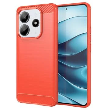 XIAOMI REDMI NOTE 14 BRUŠENA TPU ZAŠTITNA MASKA - UGLJENIČNO VLAKNO - CRVENA