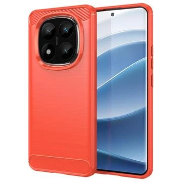 XIAOMI REDMI NOTE 14 PRO+ 5G BRUŠENA TPU ZAŠTITNA MASKA - UGLJENIČNO VLAKNO - CRVENA