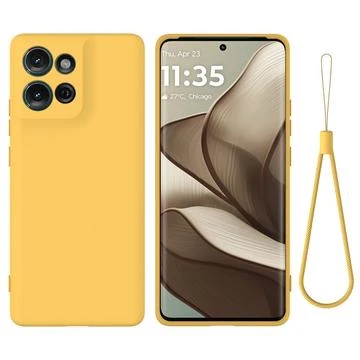 MOTOROLA MOTO G75 LIQUID SILICONE CASE WITH HAND STRAP - YELLOW