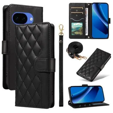 GOOGLE PIXEL 10A LUXURY QUILTED WALLET CASE - BLACK