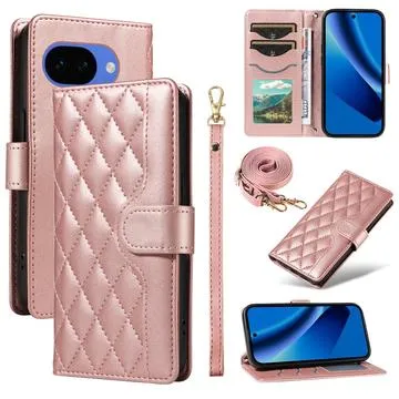 GOOGLE PIXEL 10A LUXURY QUILTED WALLET CASE - ROSE GOLD
