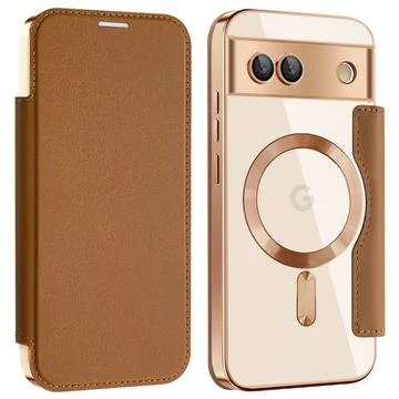 GOOGLE PIXEL 8A FLIP CASE WITH CARD SLOT - MAGSAFE COMPATIBLE - BROWN