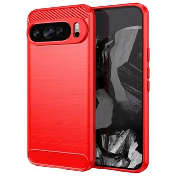 GOOGLE PIXEL 9 PRO XL BRUŠENA TPU ZAŠTITNA MASKA - UGLJENIČNO VLAKNO - CRVENA