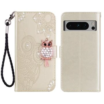 GOOGLE PIXEL 8 PRO OWL RHINESTONE WALLET CASE - GOLD