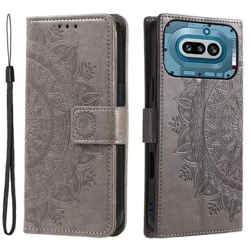 NOTHING PHONE (4A) MANDALA WALLET CASE WITH WRIST STRAP - GREY