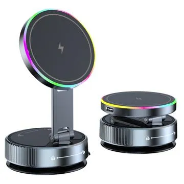K3 ROTATING MAGNETIC CAR HOLDER/WIRELESS CHARGER WITH COLORFUL LIGHT