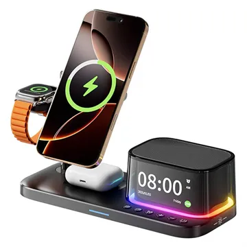 C09PLUS 5-IN-1 QI2.2 MAGNETIC WIRELESS CHARGER WITH ALARM CLOCK - 25W - BLACK