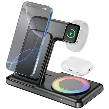 Q50D 4-IN-1 FOLDABLE WIRELESS CHARGER WITH RGB AMBIENT LIGHT - 15W - BLACK