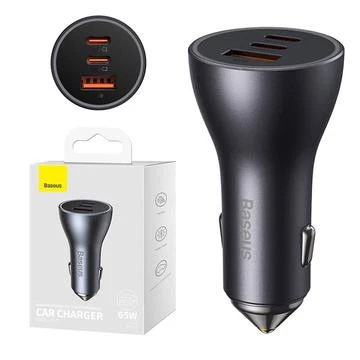 BASEUS GOLDEN CONTACTOR PRO CAR CHARGER 65W - 2XUSB-C, 1X USB - GREY