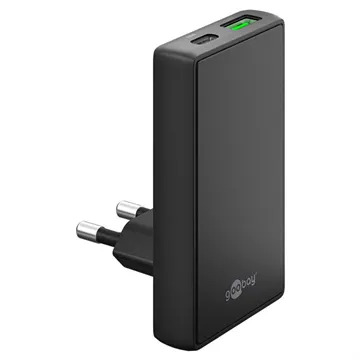 GOOBAY GAN DUAL FAST CHARGER 90° FLAT - 65W, USB-C & USB-A