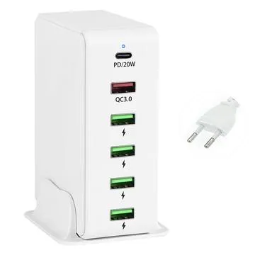 818PD MULTI-PORT CHARGING STATION - PD 20W / QC3.0, 65W - WHITE