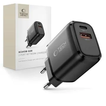 TECH-PROTECT NCA45W-GAN 2-PORT CHARGER 45W - USB-C/USB-A - BLACK