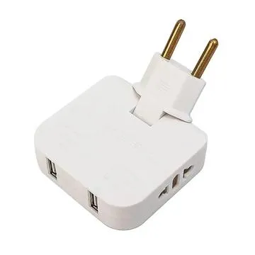 4-IN-1 EU POWER ADAPTER WITH 2 AC OUTLETS, 2 USB-A PORTS - WHITE