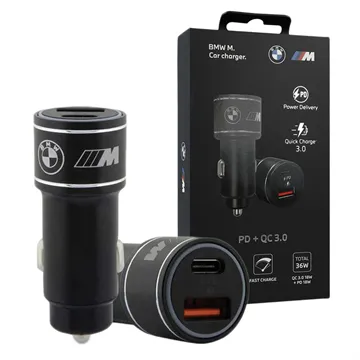 BMW M EDITION BRZI AUTO PUNJAČ SA USB-C PD, USB-A QC3.0 - 36W - CRNI