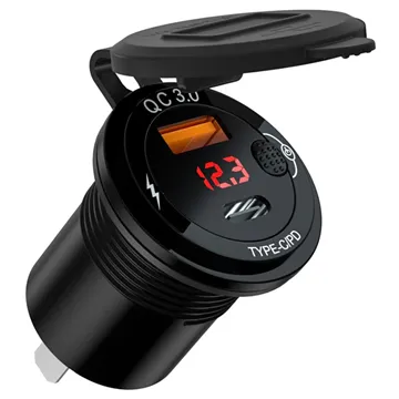 CAR CHARGER WITH VOLTAGE DISPLAY FOR CIGARETTE LIGHTER SOCKET - BLACK