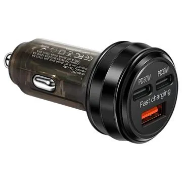 FAST CAR CHARGER WITH 2X USB-C, USB-A PORTS - 80W - BLACK