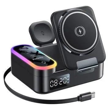 YESIDO DS38 8-IN-1 MAGNETIC WIRELESS CHARGING STATION WITH DIGITAL CLOCK - 65W - BLACK