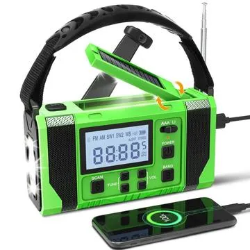 EGR-168-WB SOLAR HAND CRANK EMERGENCY RADIO WITH 10000MAH POWER BANK - GREEN