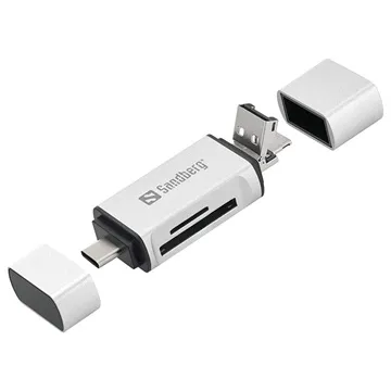 SANDBERG SD / MIKROSD ČITAČ KARTICE - USB-A / USB-C / MIKROUSB - SREBRNI