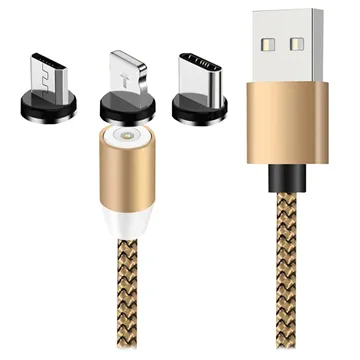 3-U-1 LED MAGNETNI KABL - LIGHTNING, USB-C, MICROUSB - 1M - ZLATNI