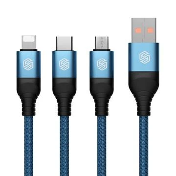 NILLKIN SWIFT PRO 3-IN-1 CABLE NYLON BRAIDED USB TO TYPE-C / IP / MICRO CHARGING CORD - BLUE