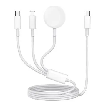 3-IN-1 USB-C CHARGING CABLE TO USB-C, LIGHTNING, APPLE WATCH WIRELESS CHARGER - 1M - WHITE