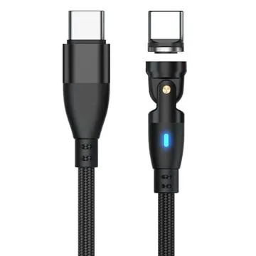 E9 NYLON BRAIDED USB-C MAGNETIC CABLE WITH 540-DEGREE ROTATION - 1M/60W - BLACK