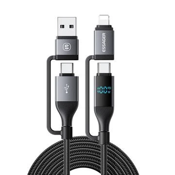 ESSAGER 4-IN-1 100W FAST-CHARGE CABLE WITH POWER DISPLAY - 2M - BLACK