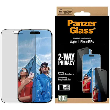 IPHONE 17 PRO PANZERGLASS ULTRA-WIDE FIT EASYALIGNER 2-WAY PRIVACY SCREEN PROTECTOR - 9H - BLACK EDGE