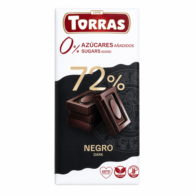 TAMNA ČOKOLADA BEZ ŠEĆERA 72% KAKAO 75G TORRAS