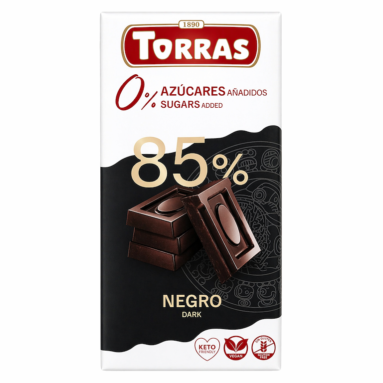 TAMNA ČOKOLADA 85% KAKAO BEZ ŠEĆERA I GLUTENA 75G TORRAS