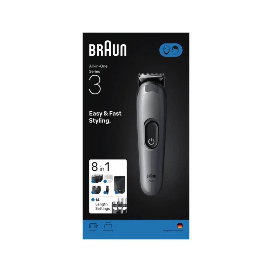 Braun Višenamenski Električni Trimer AIO3540 za Stilizovanje Brade i Kose