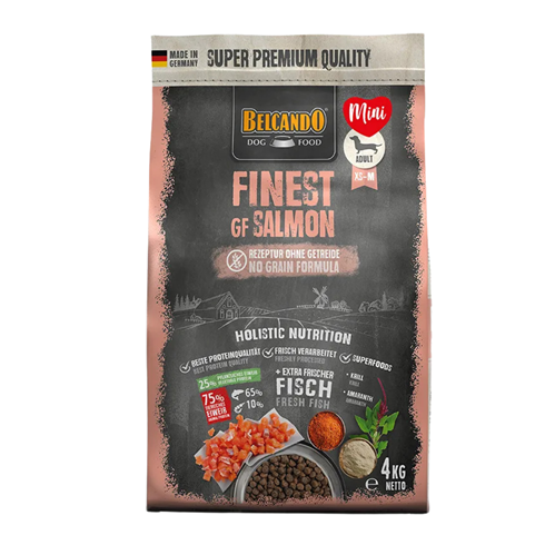 BELCANDO FINEST GRAIN FREE SALMON ZA MALE I SREDNJE PSE 4KG – BEZ ŽITARICA, LOSOS