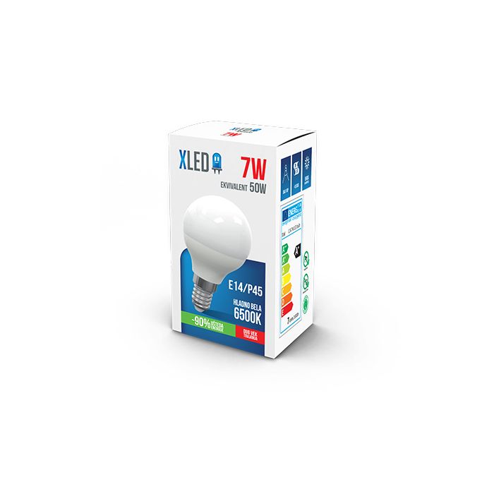 XLED E14 7W, P45 HB LED SIjalica 6500K,560Lm,Mini,220V,Hladno Bela