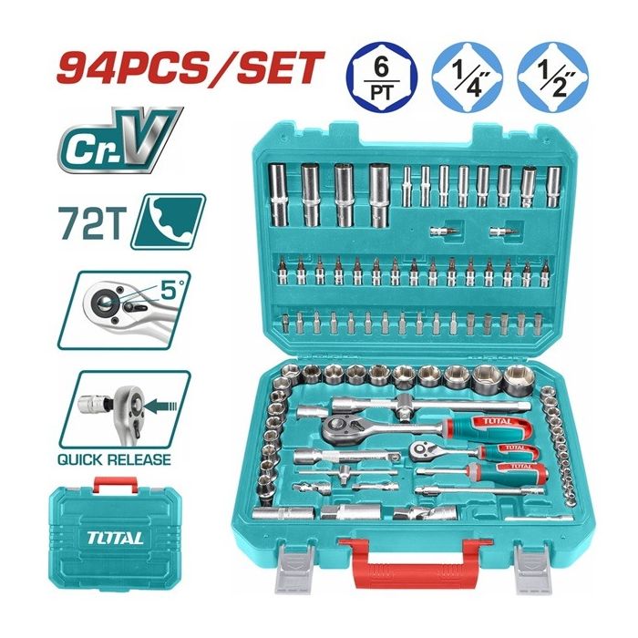 TOTAL SET GEDORA 94 KOMADA, VELIČINE 1/4" I 1/2"