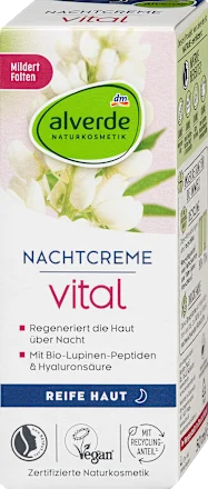 alverde NATURKOSMETIK
Vital noćna krema - sa peptidima organske lupine, 50 ml