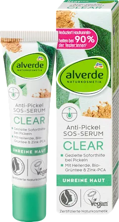 alverde NATURKOSMETIK
CLEAR SOS serum protiv bubuljica – glina i zeleni čaj, 15 ml