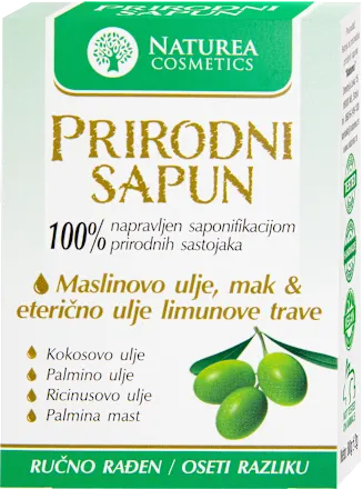 NATUREA COSMETICS
PRIRODNI sapun - maslinovo ulje, mak & eterično ulje limunove trave, 80 g