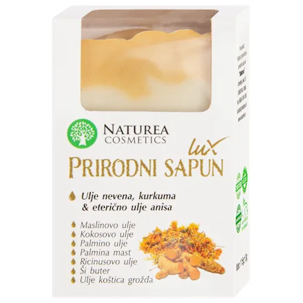 NATUREA COSMETICS
Lux PRIRODNI sapun, ulje nevena, kurkuma & eterično ulje anisa, 115 g