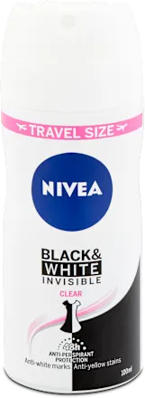 NIVEA
BLACK & WHITE INVISIBLE CLEAR dezodorans u spreju, putna ambalaža, 100 ml